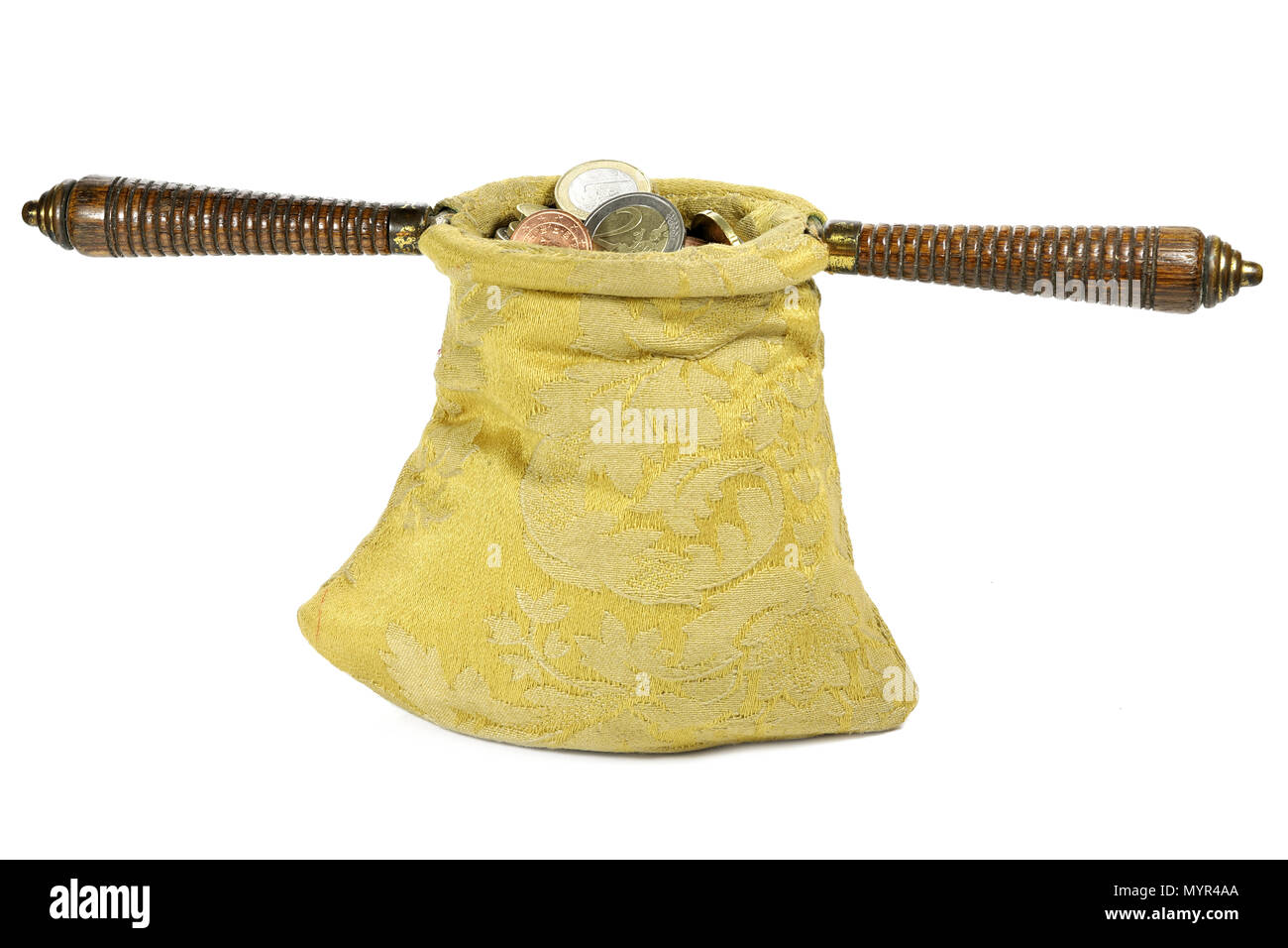 collection bag filled with Euro Coins isolated on white background ...