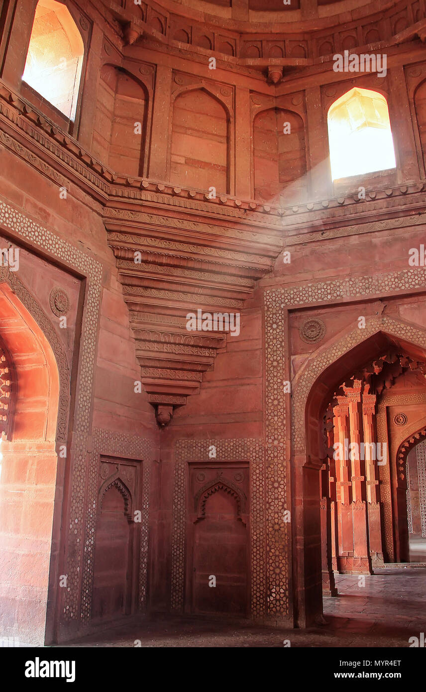 Interior of Jama Masjid with a beam of light coming through the window ...