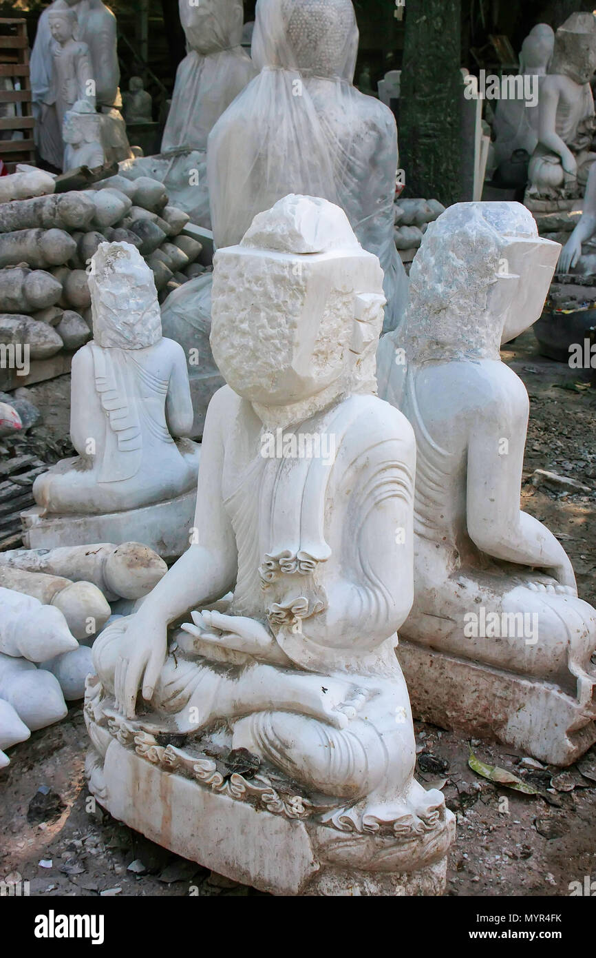 Unfinished statues at the workshop near Mahamuni Pagoda in Mandalay ...