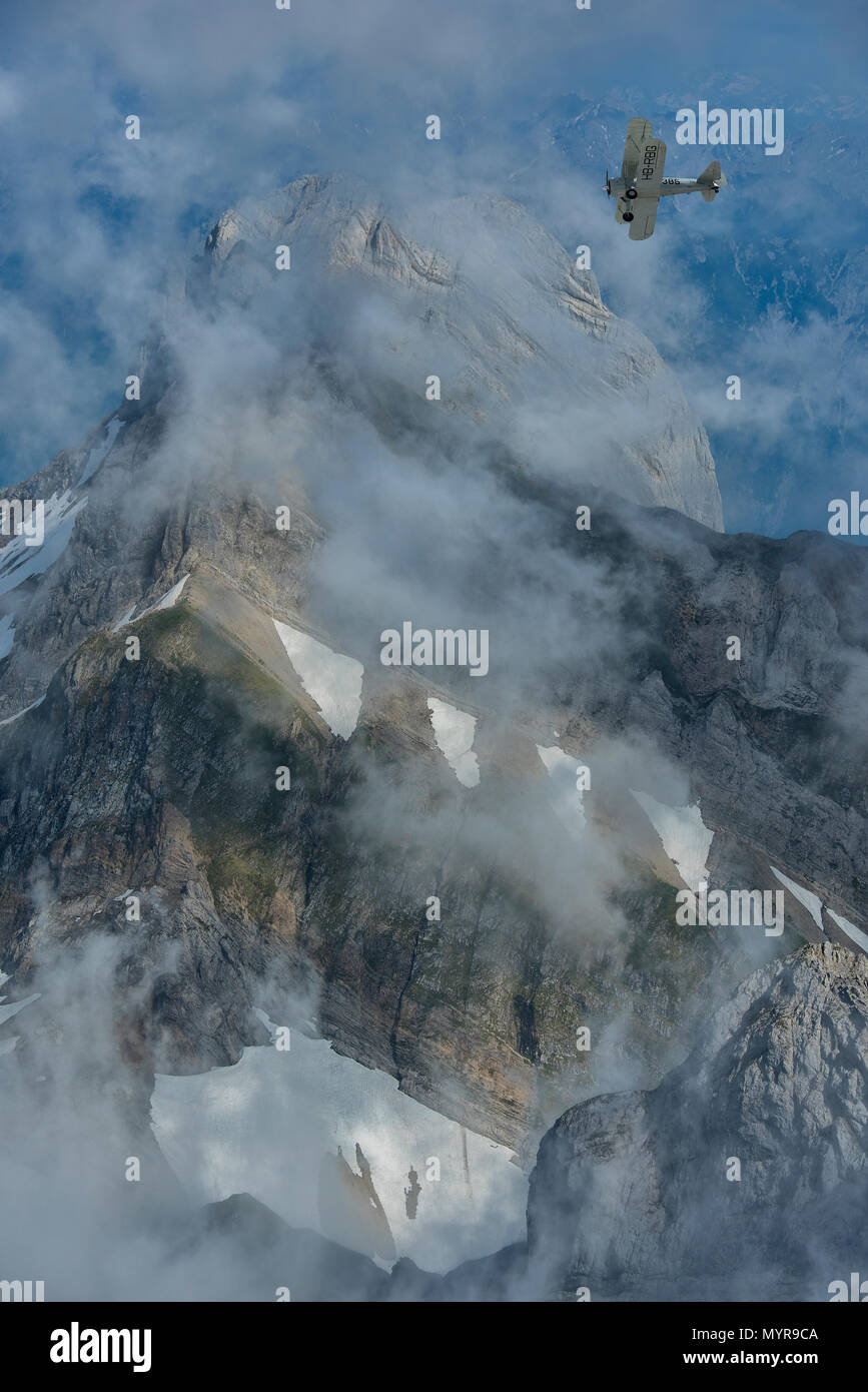 Europe,Switzerland, Appenzell, Mount Saentis. the view to mount Altmann ...