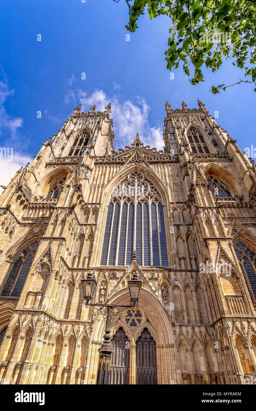 The west towers of the famous York Minster. The intricate details of ...