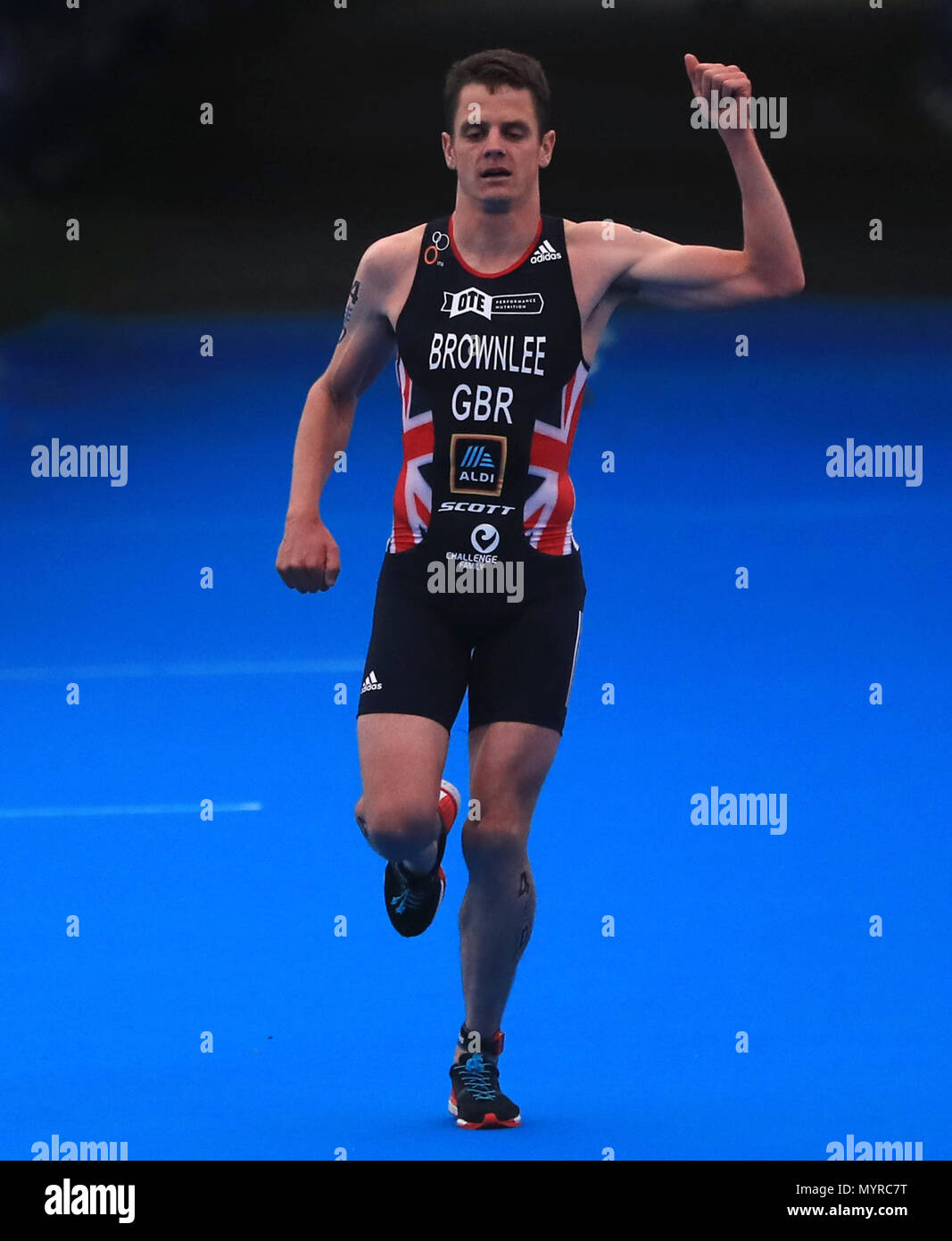 Team Great Britain's Jonathan Brownlee acknowledges the crowd as he ...