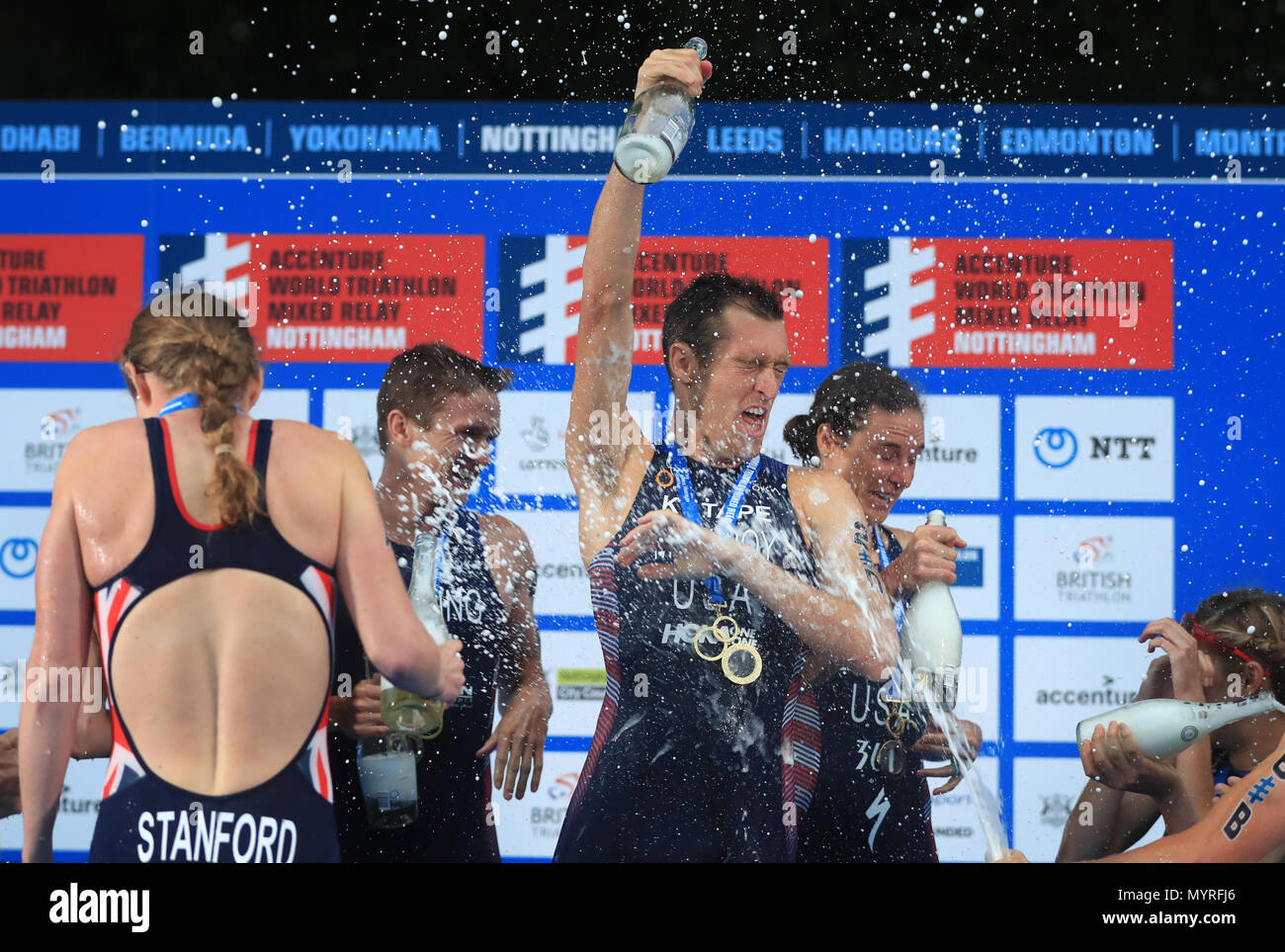Team United States Matthew McElroy is sprayed with champagne on the ...