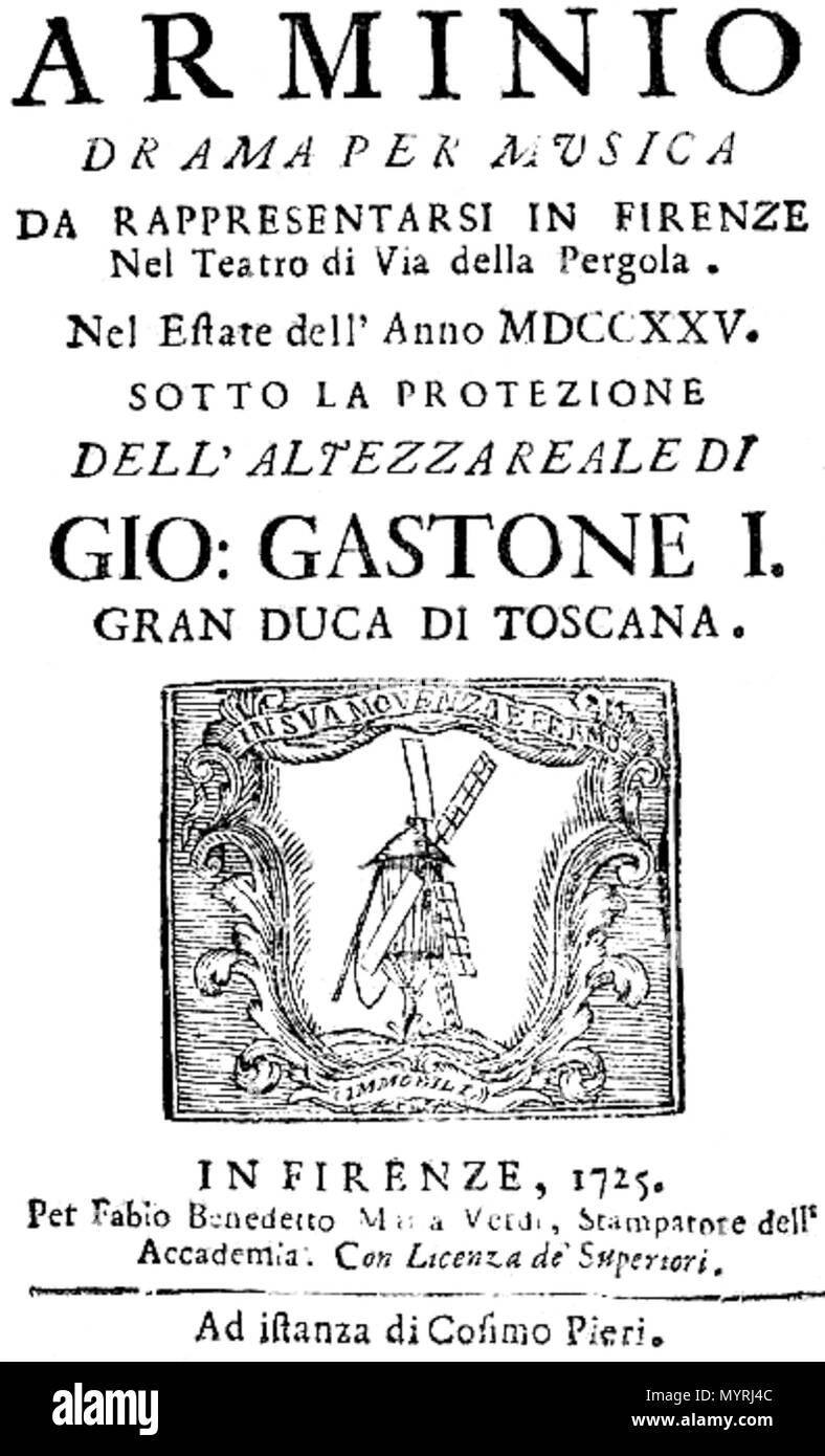 Anonymous Arminio Title Page Of The Libretto Florence 1725 364 Anonymous Arminio