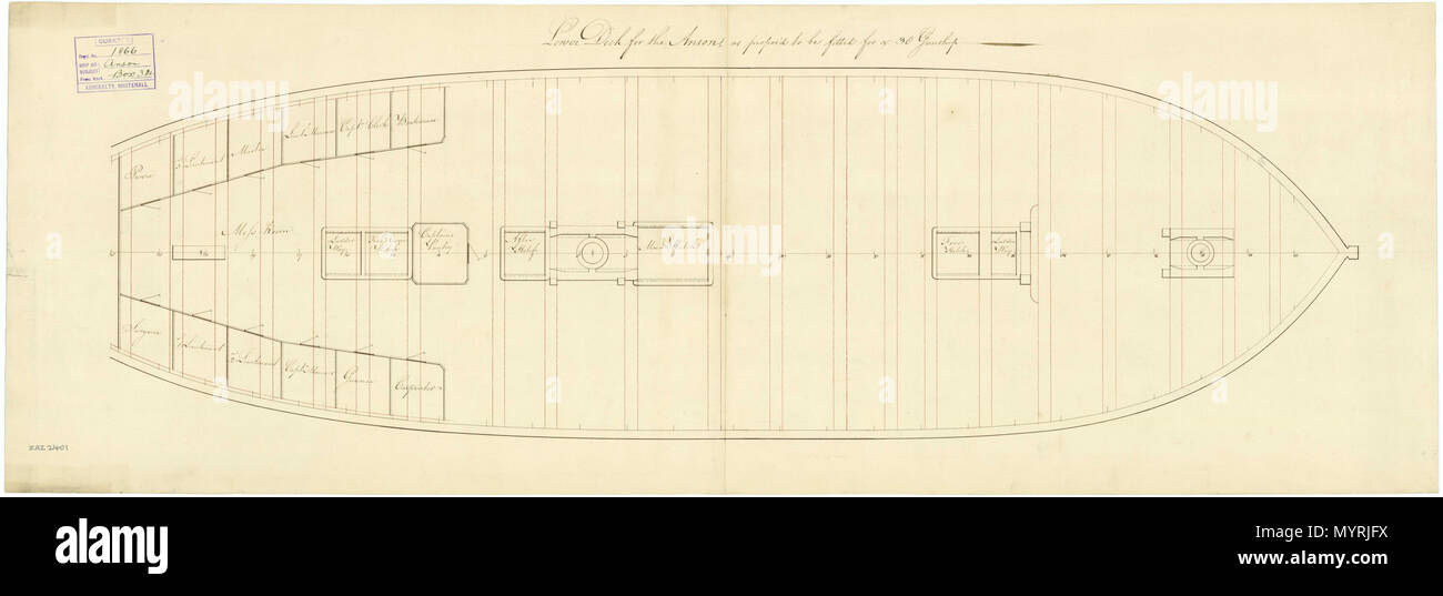 . English: ANSON 1781 Lower deck plan 366 ANSON 1781 RMG J7725 Stock ...