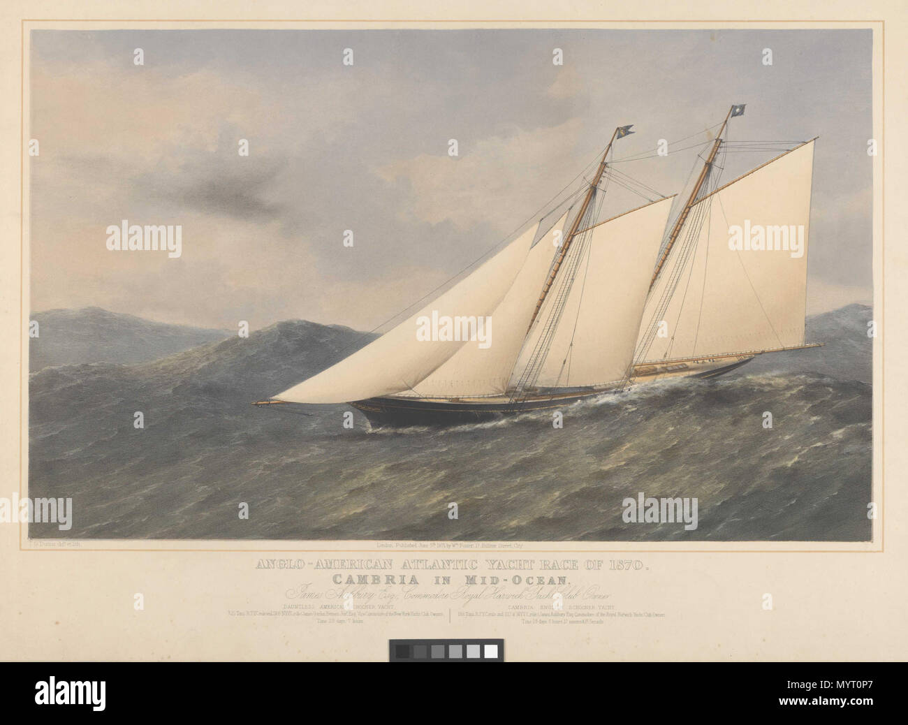 . English: Anglo-American Atlantic Yacht Race of 1870. Cambria in Mid ...