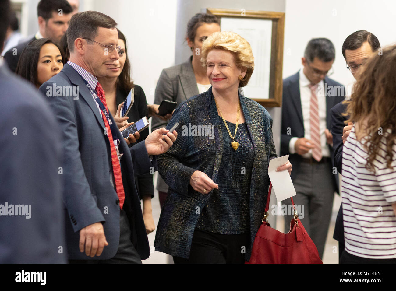 United States Senator Debbie Stabenow, Democrat of Michigan, talks to ...