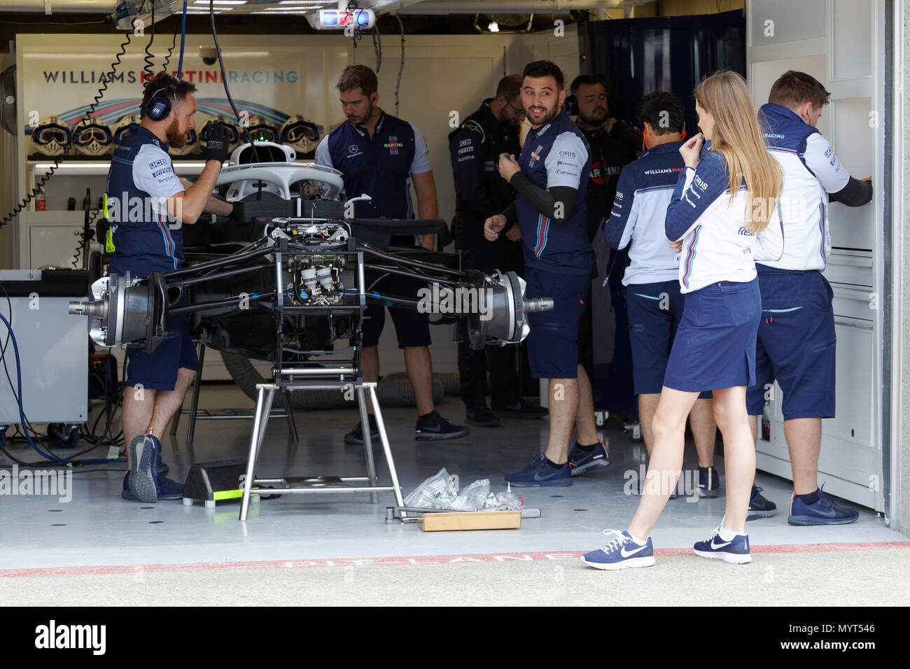Montreal, Canada. 7th June, 2018. Crews working Lance Stroll"s Williams ...