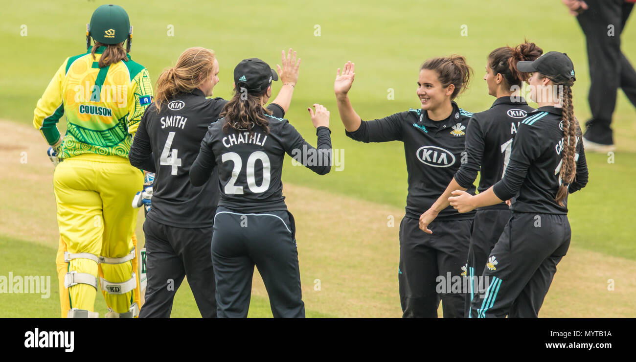 London, UK. 7 June, 2018. Hannah Jones celebrates after taking the ...