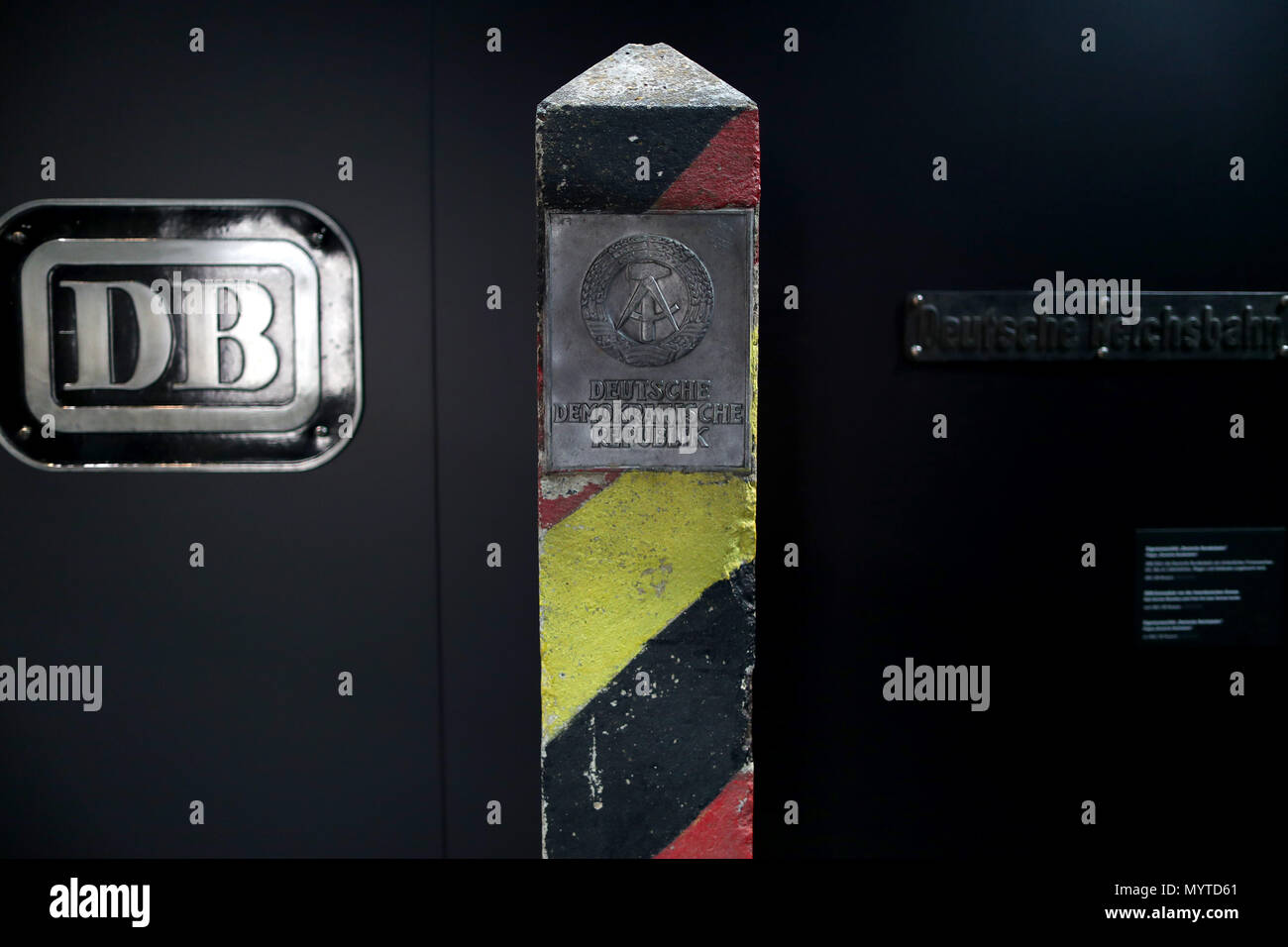 05 June 2018, Germany, Nuremberg: Property labels of the German Federal ...