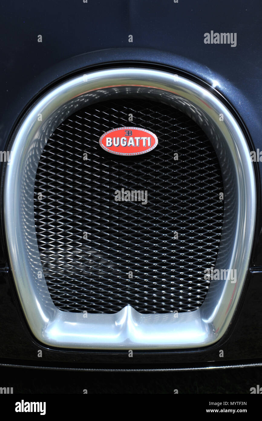 London, UK. 8th Jun, 2018. The grille of a 2014 Bugatti Veyron on ...