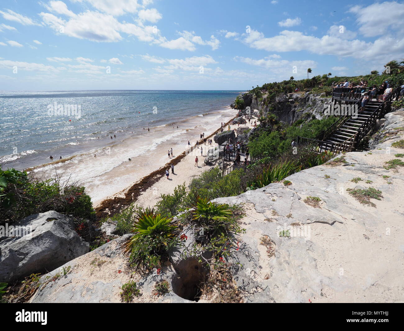 TULUM, MEXICO, NORTH AMERICA on MARCH 2018: Wooden stairs of vantage ...
