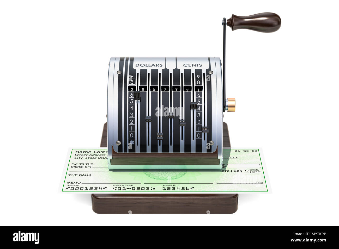Antique check writer with bank check, 3D rendering isolated on white ...