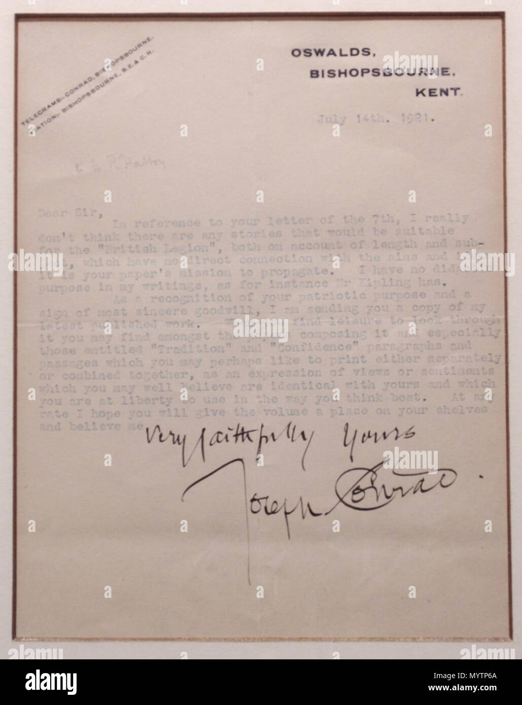 . 1922 letter to a publisher 55 Joseph Conrad 1922 letter to publisher ...