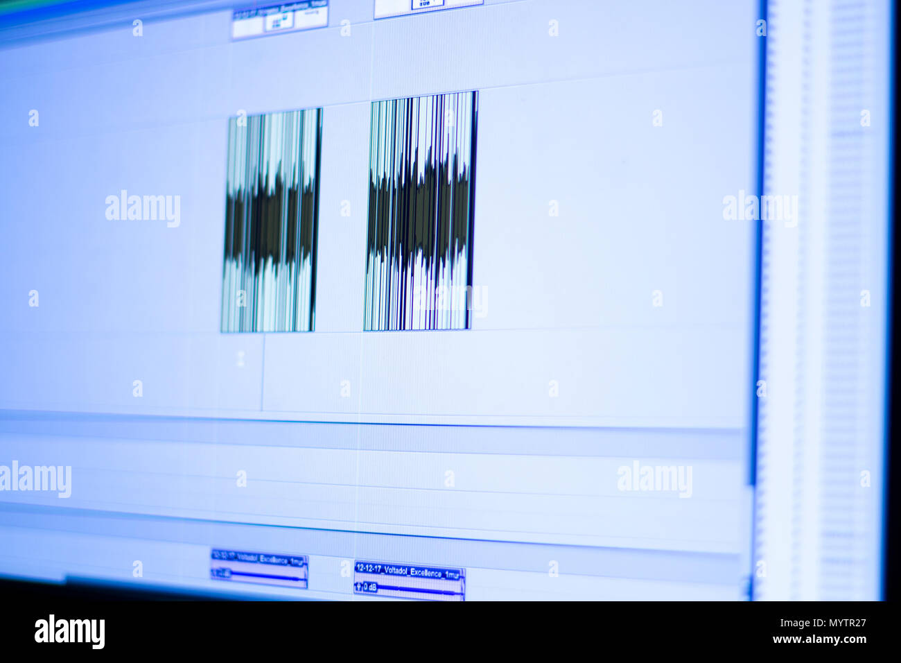 Recording studio digital mixing desk screen used to mix voiceover voice ...