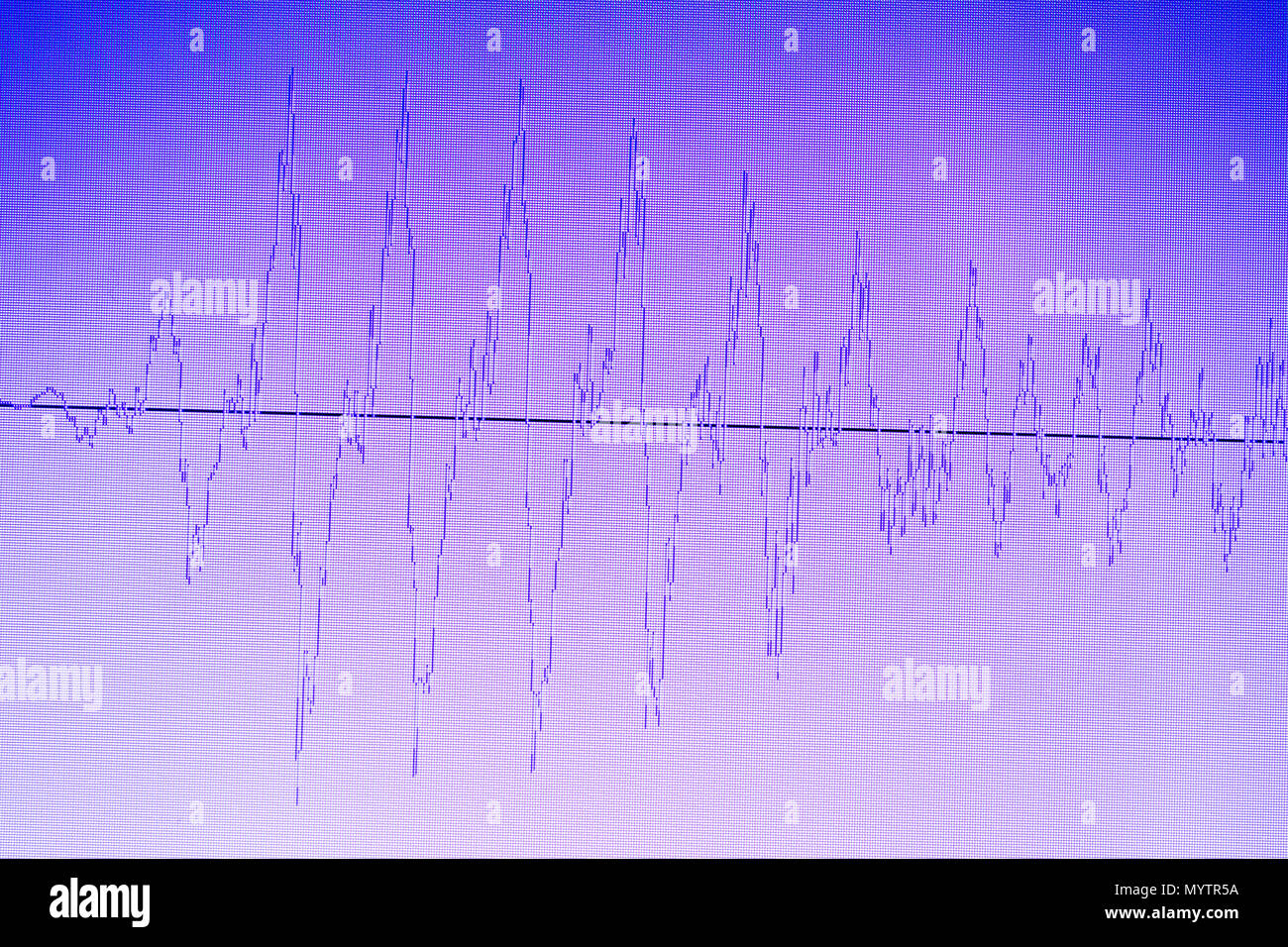Audio sound wave studio editing computer program screen showings sounds ...