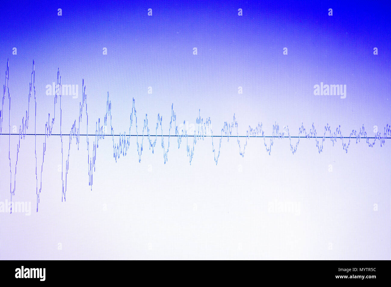 Audio sound wave studio editing computer program screen showings sounds ...