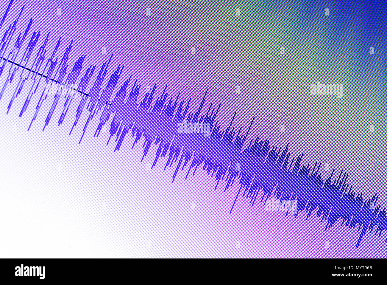 Audio sound wave studio editing computer program screen showings sounds ...