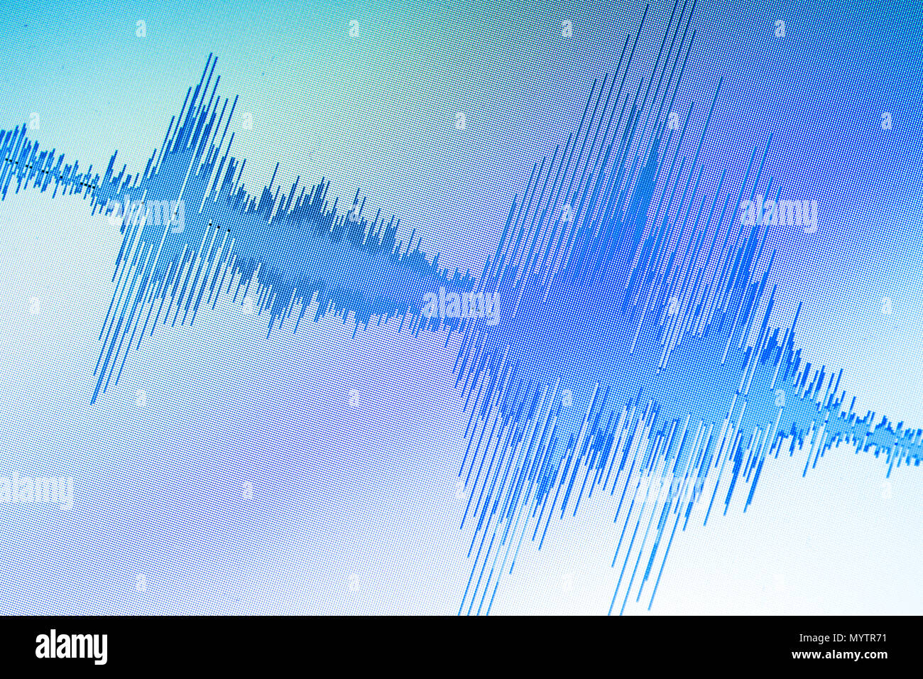 Audio sound wave studio editing computer program screen showings sounds ...