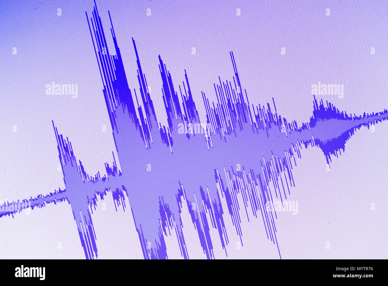 Audio sound wave studio editing computer program screen showings sounds ...