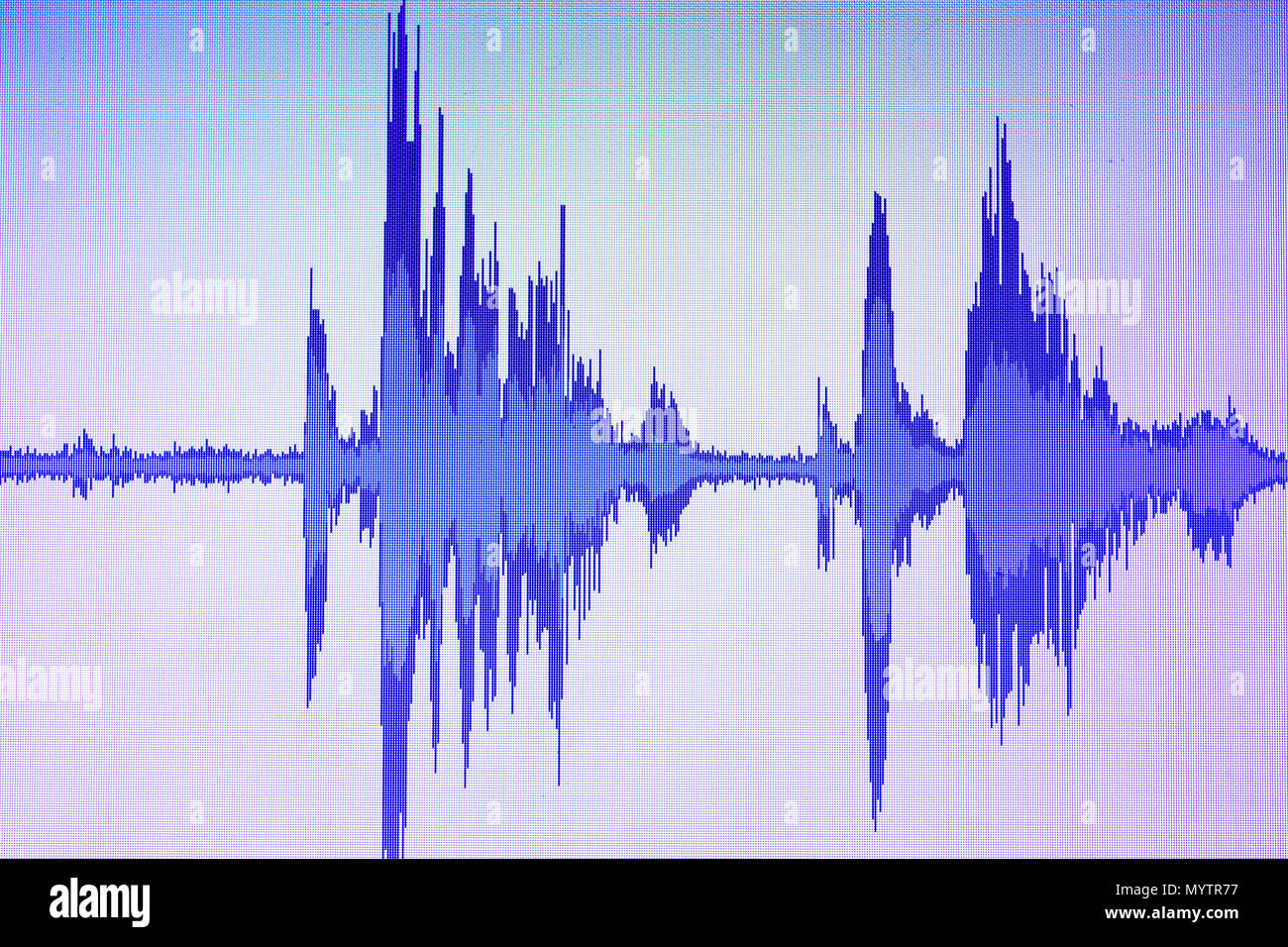 Audio sound wave studio editing computer program screen showings sounds ...