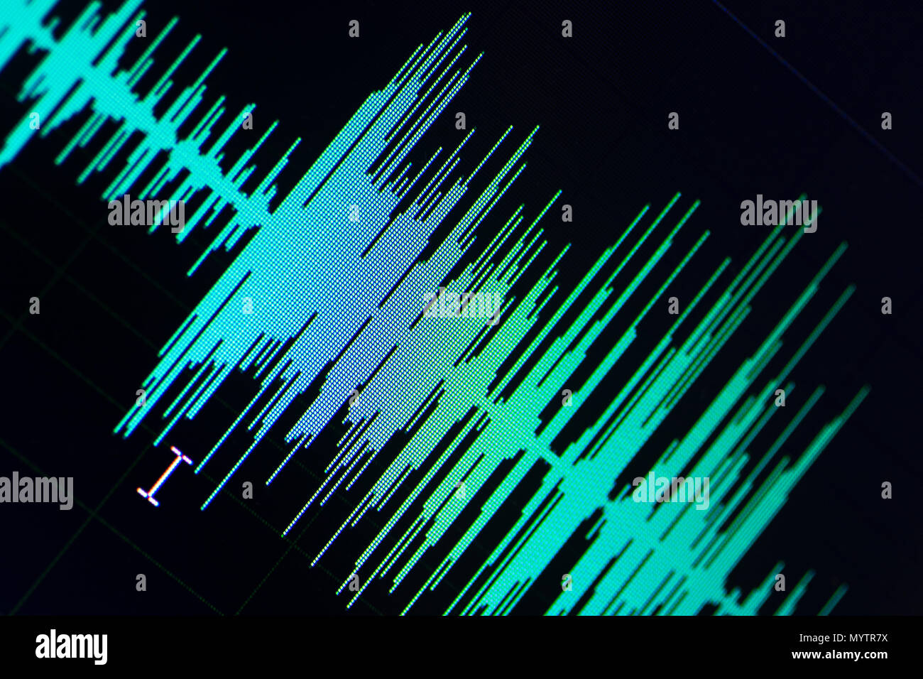 Audio sound wave studio editing computer program screen showings sounds ...