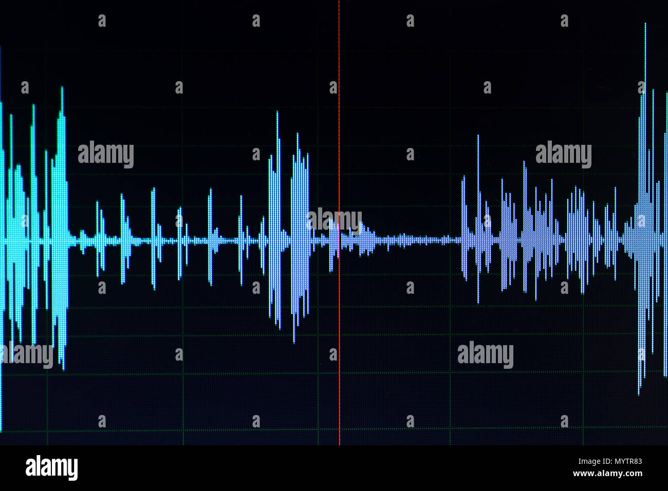 Audio sound wave studio editing computer program screen showings sounds ...