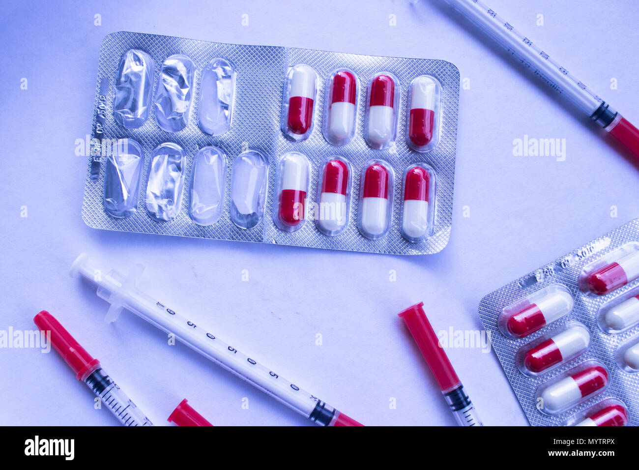 Medical prescription drug pills blister pack of red and white ...