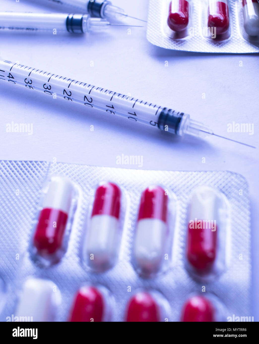 Medical prescription drug pills blister pack of red and white ...