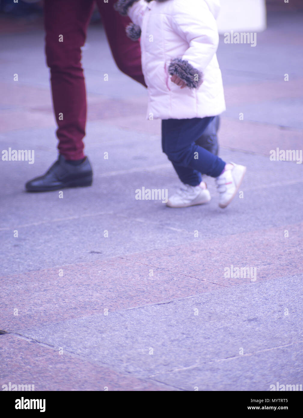 People walking in busy urban city shopping street sidewalk pavement ...
