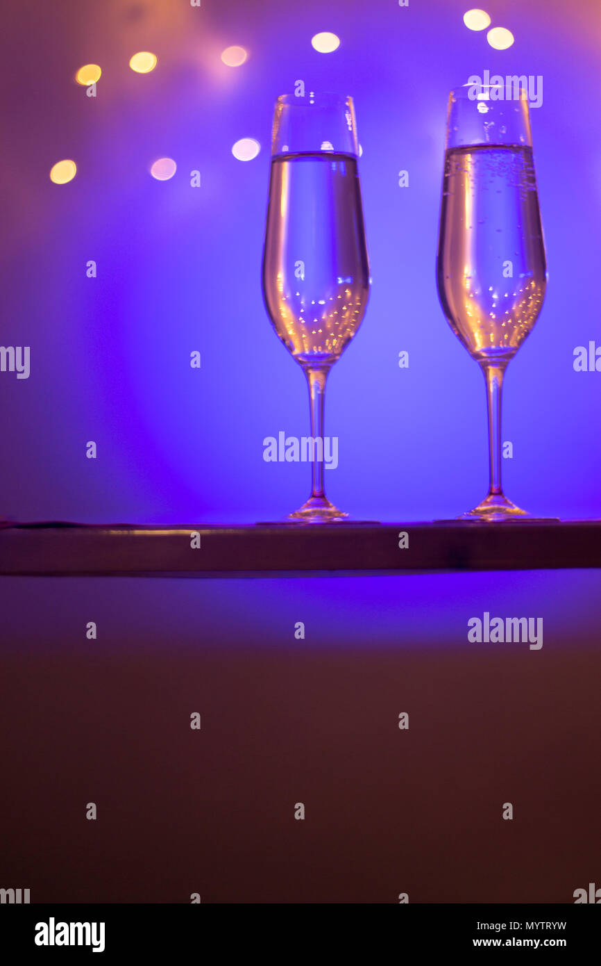 Champagne sparkling wine glasses of prosecco cava in nightclub party ...