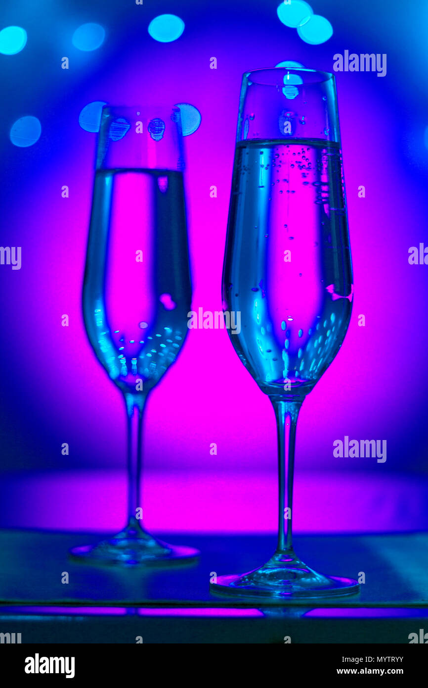 Champagne sparkling wine glasses of prosecco cava in nightclub party ...