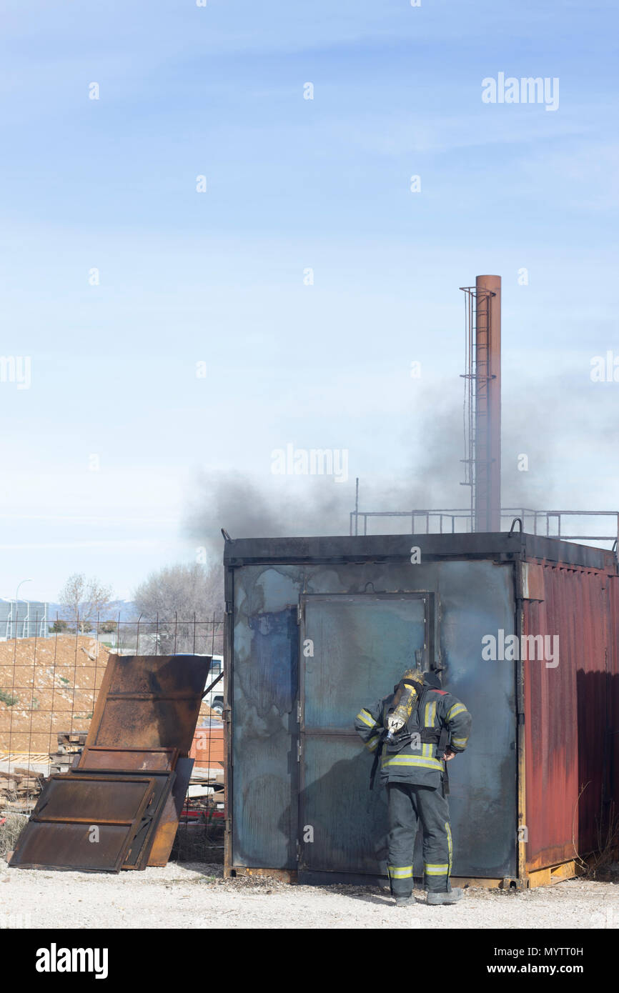 Fire station firefighter training equipment used by fireman to simulate ...
