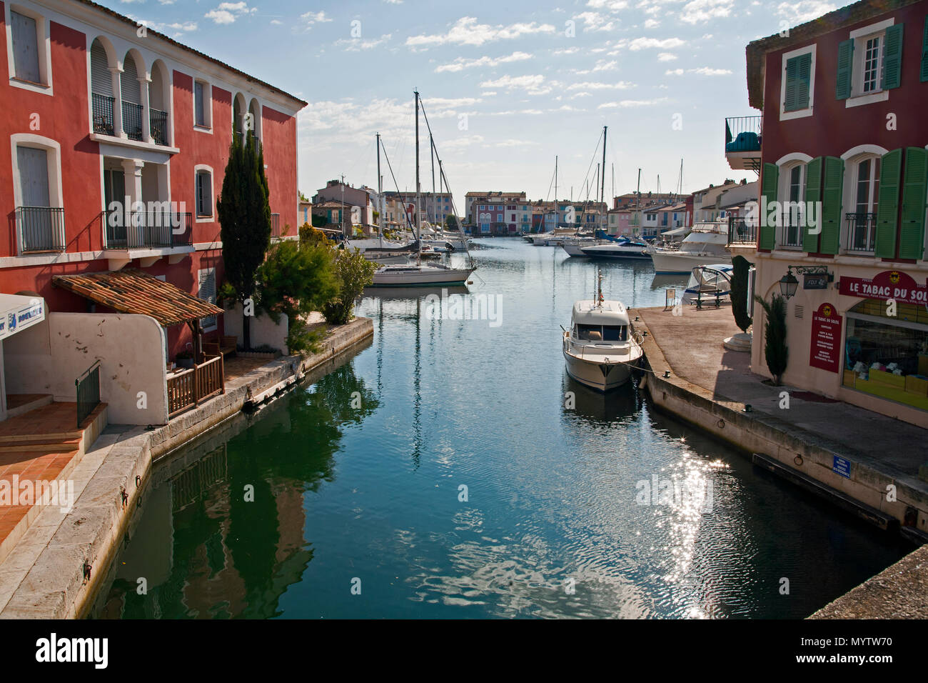 May 15, 2016: Port Grimaud, France: waterway leading to the Port ...