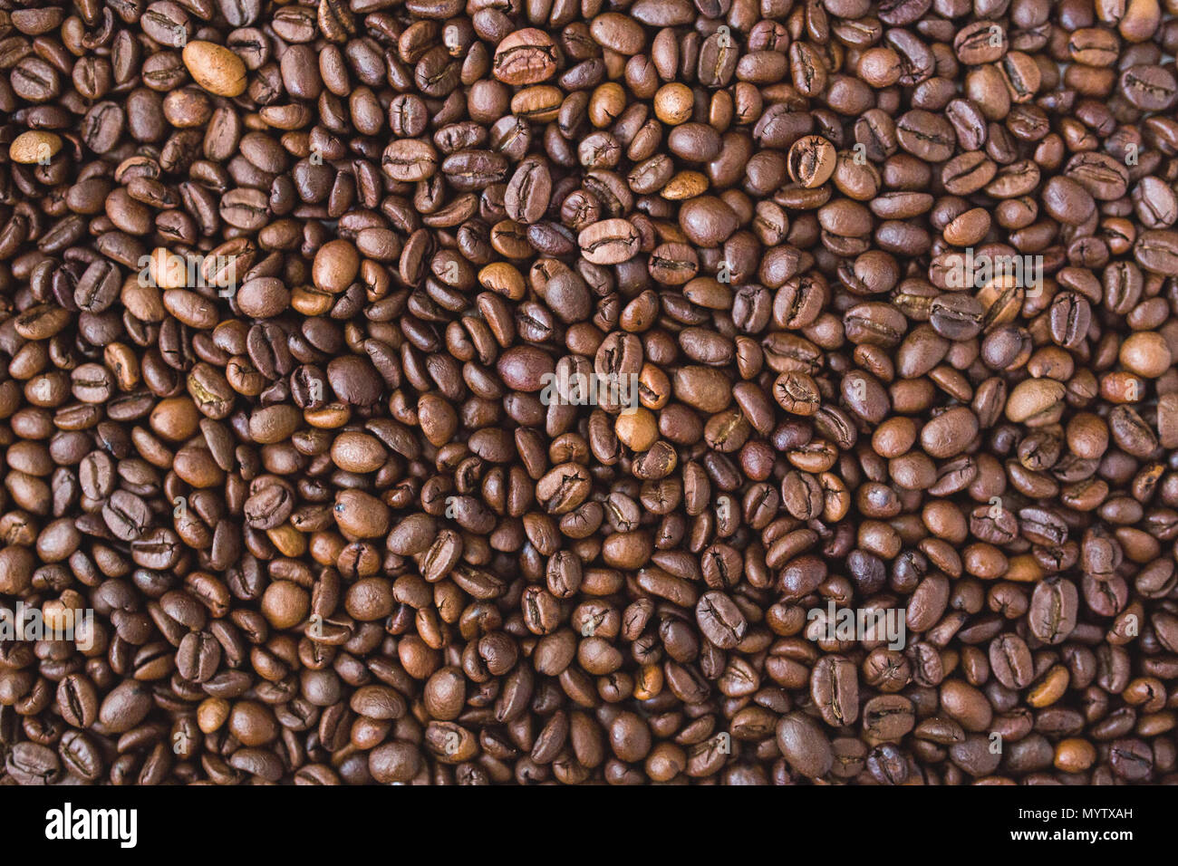 Coffee, food background brown rounded grains of black fried coffee ...