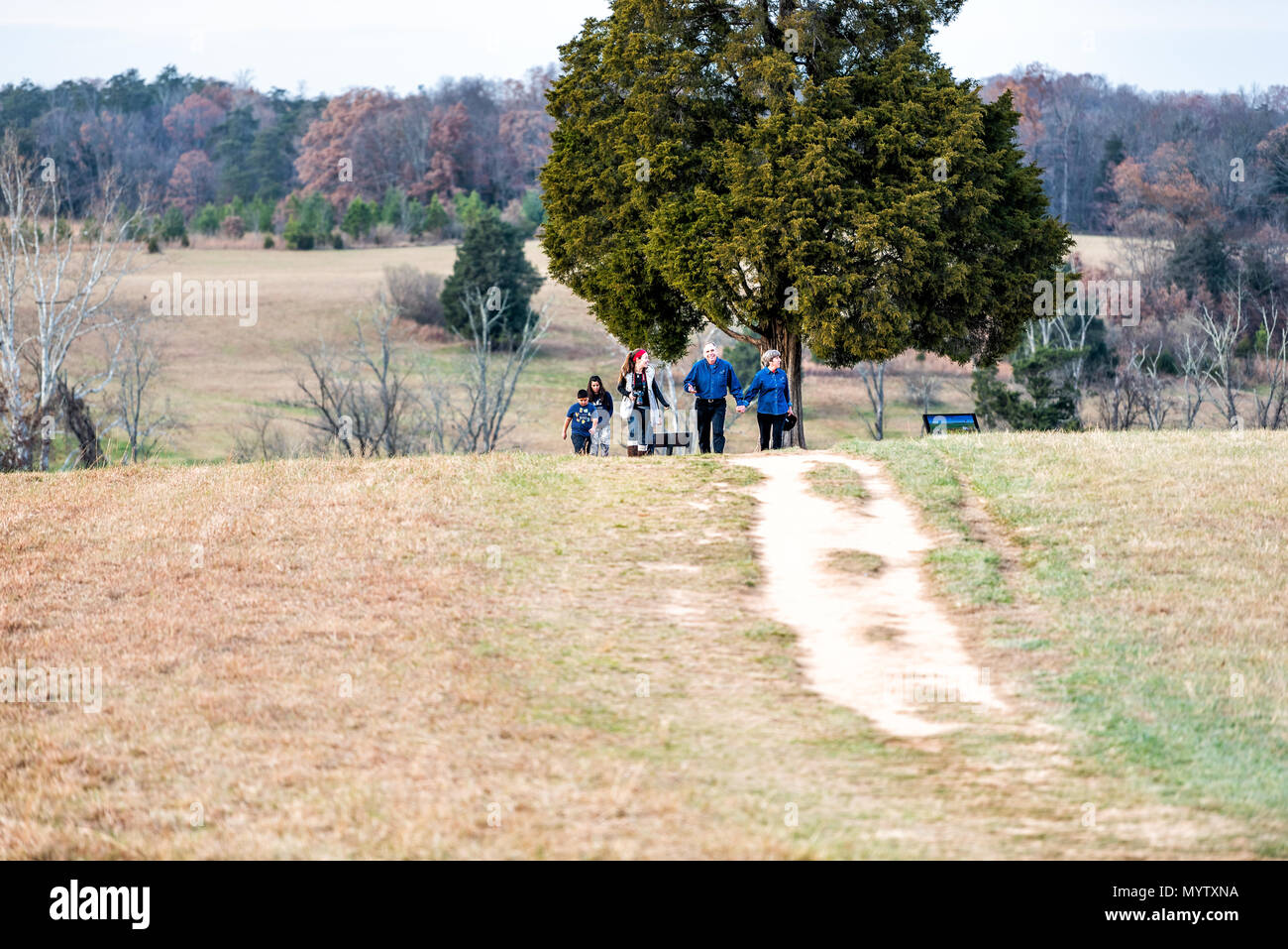 Manassas, USA - November 25, 2017: People walking on trail in field ...