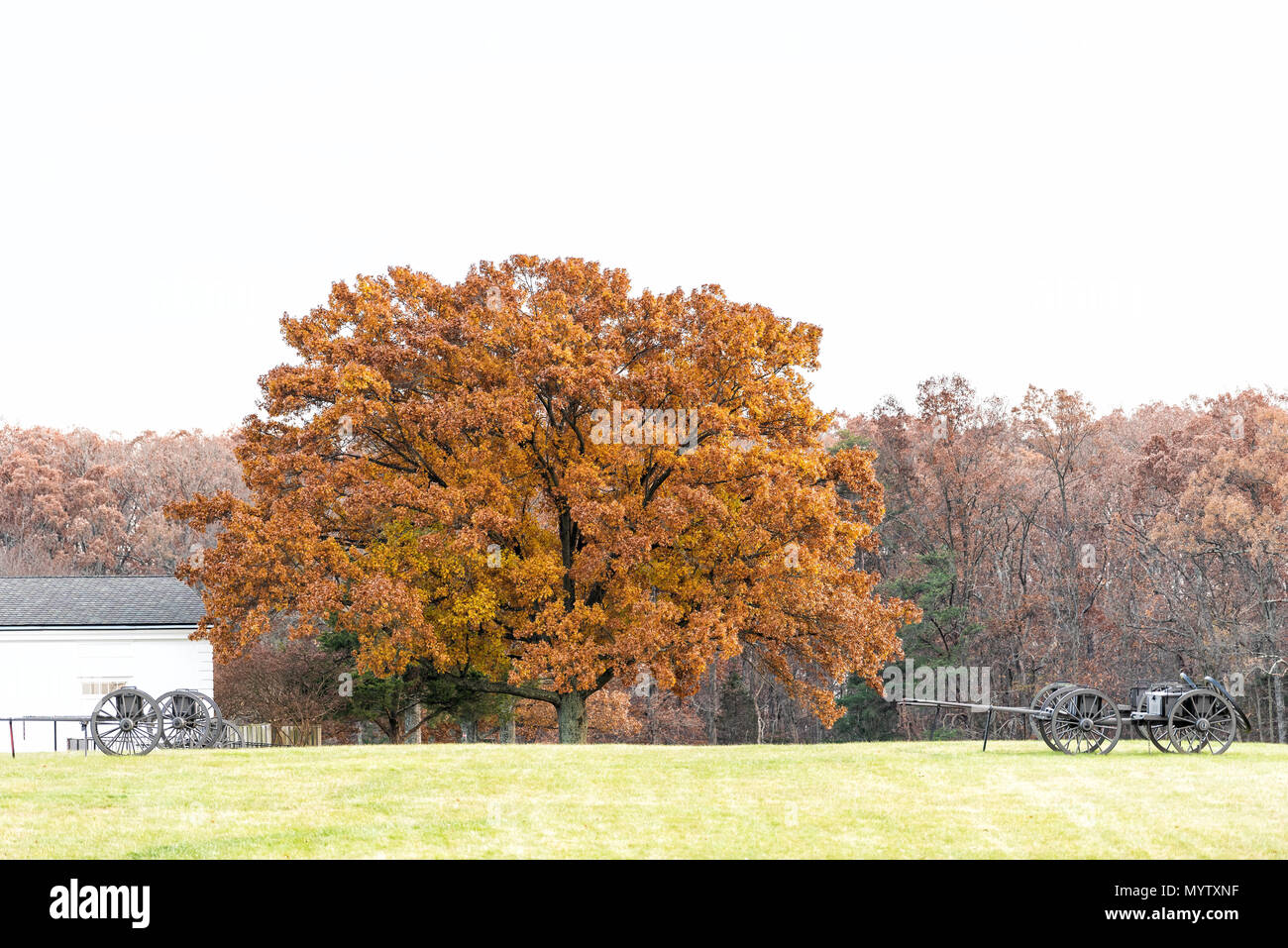 Cannons in Manassas National Battlefield Park meadow field hill in ...