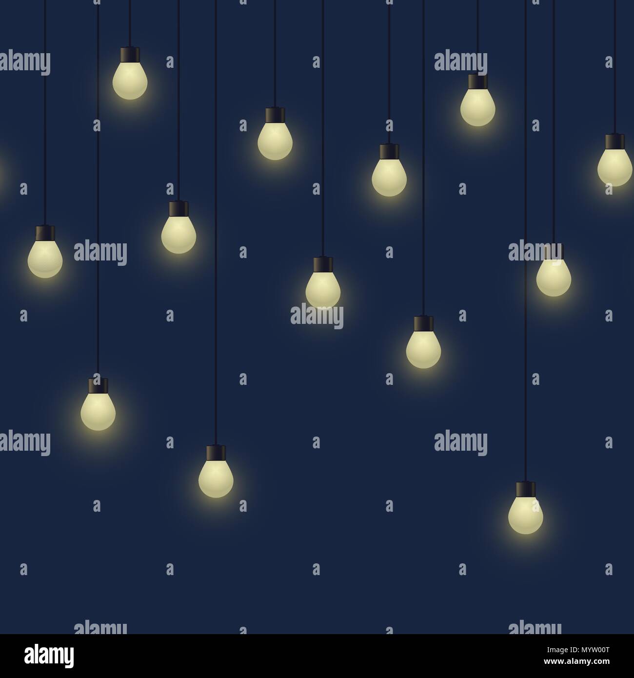 Seamless horizontal glowing bulb garland, decorative light garland on ...