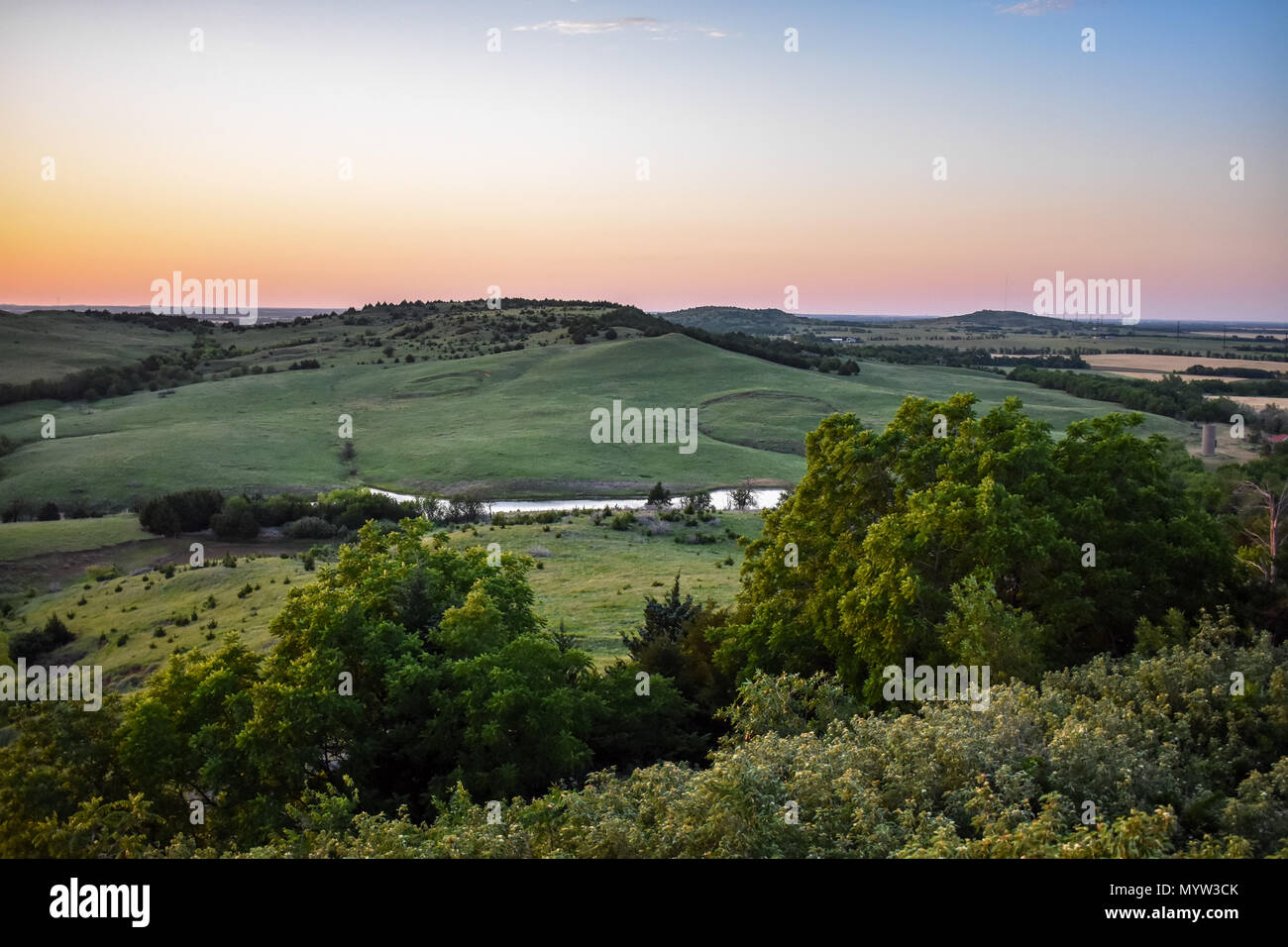 A top of a hill view of the wide open rolling hills landscape in the ...