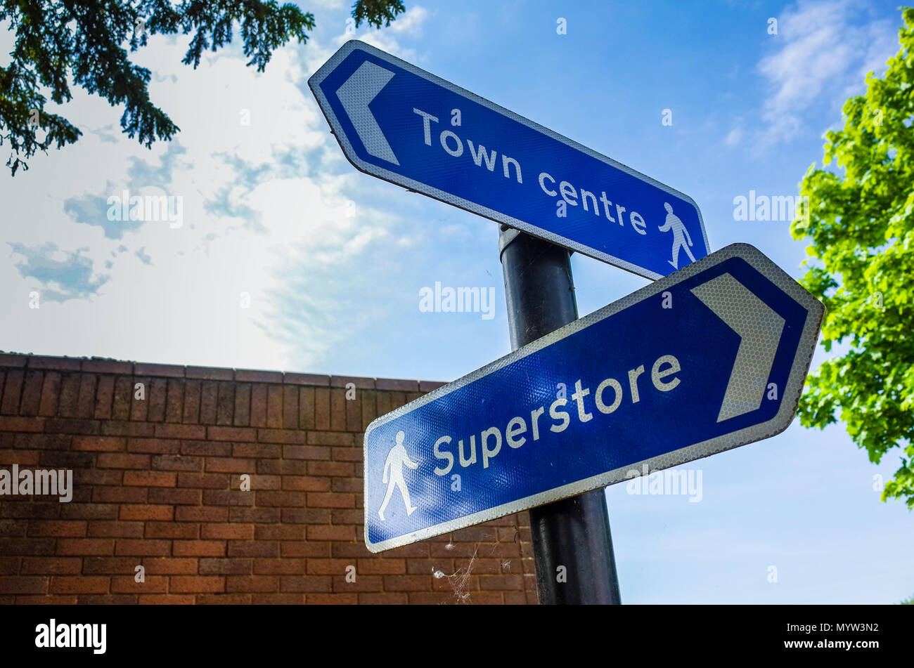 Town Centre vs Superstore - Signs pointing shoppers to the Town Centre ...
