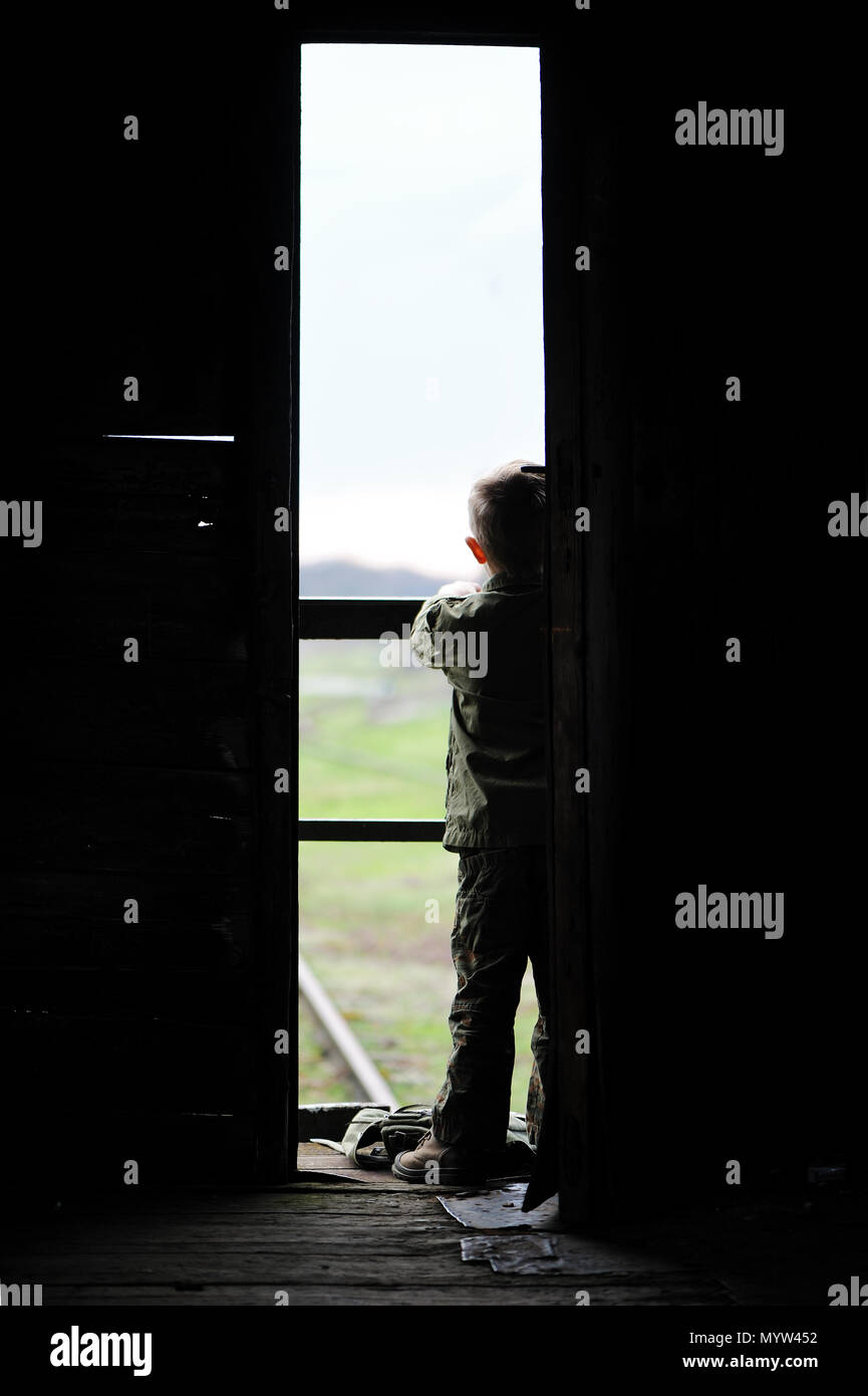 Little,sad boy. Child traveler, wanderer. Lost kid. Problems boy Stock ...