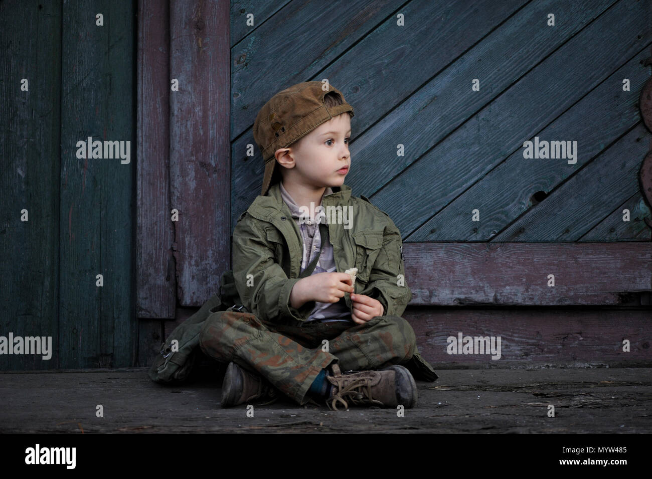 Little,sad boy. Child traveler, wanderer. Lost kid. Problems boy Stock ...