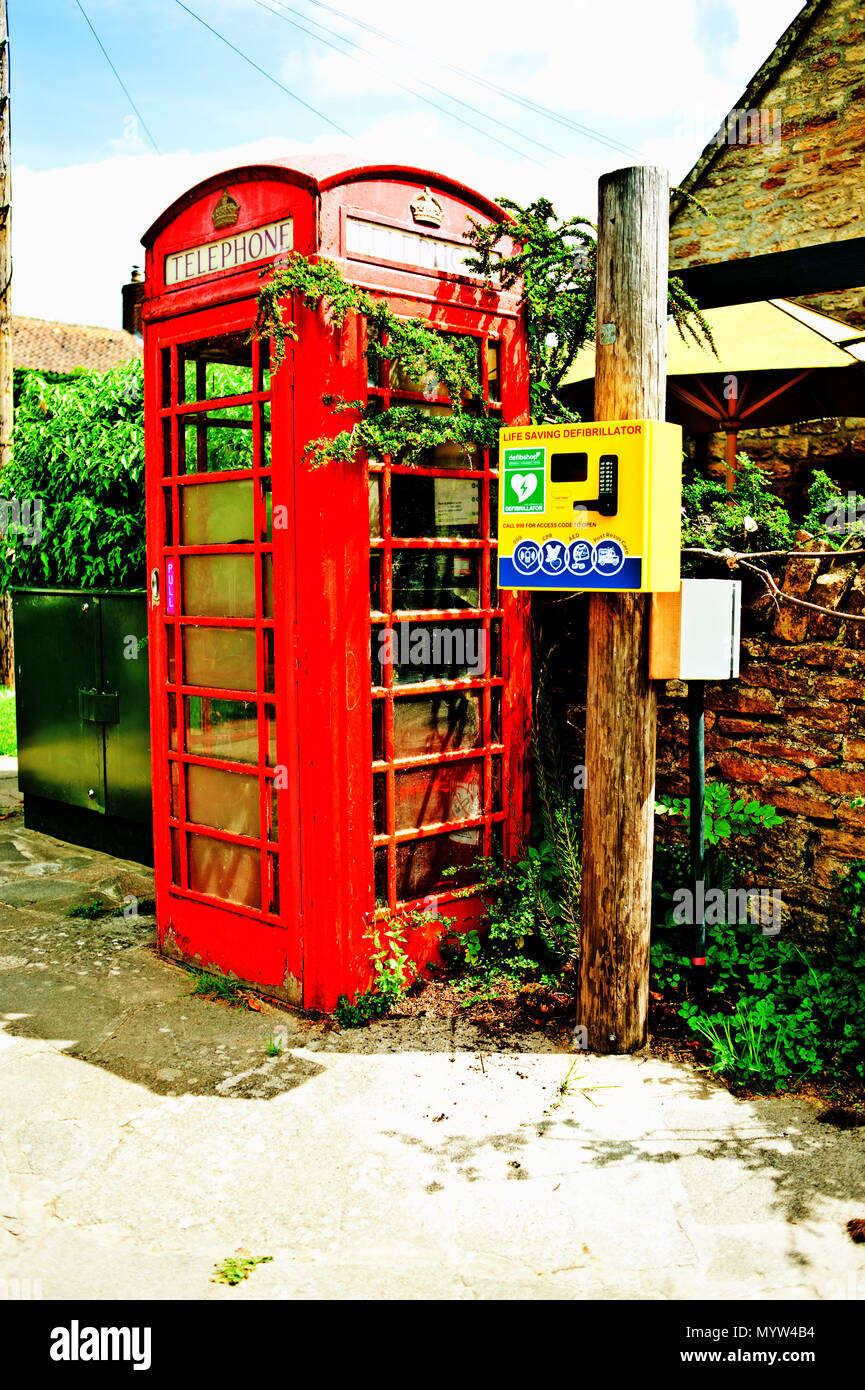Defibrillator and telephone booth, Terrington, North Yorkshire, England ...