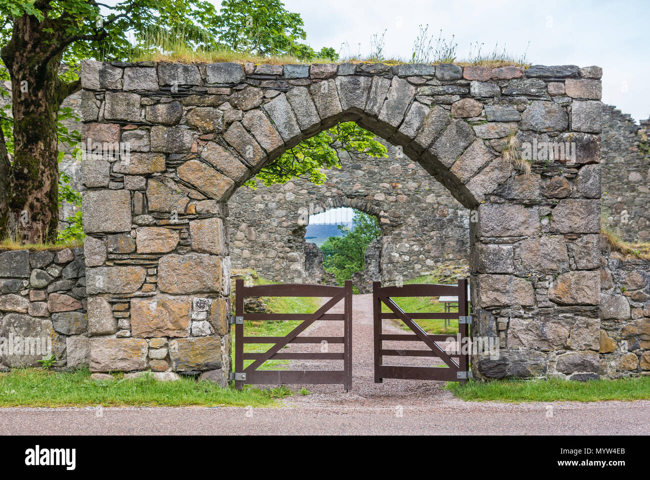 Torlundy, Scotland - June 11, 2012: Natural Stone gate with triangular ...