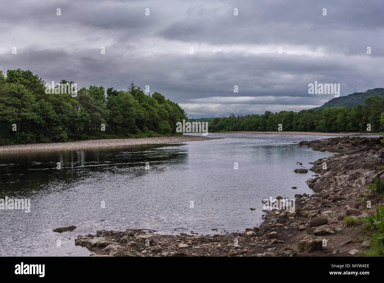 Torlundy, Scotland - June 11, 2012: The gray River Lochy behind ...