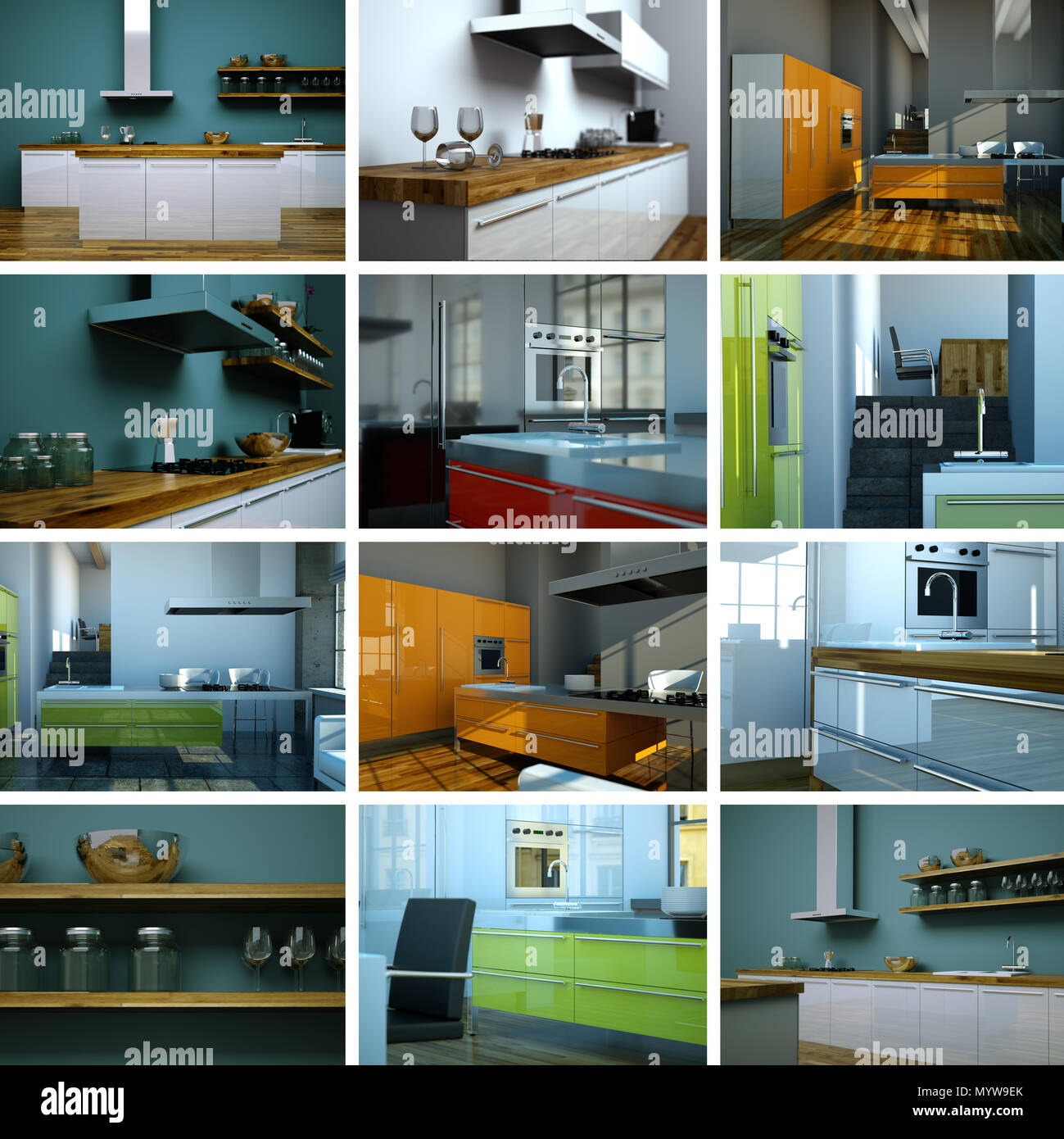 Set of kitchens in modern Interior design Stock Photo - Alamy