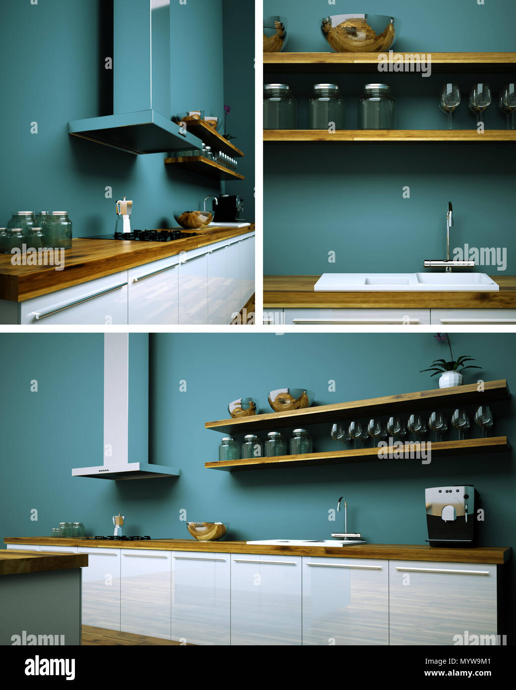 Set of kitchens in modern Interior design Stock Photo - Alamy