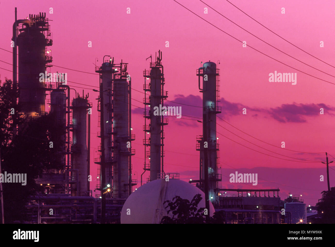 1992 HISTORICAL CRACKING TOWERS AND STORAGE TANKS OIL REFINERY Stock ...