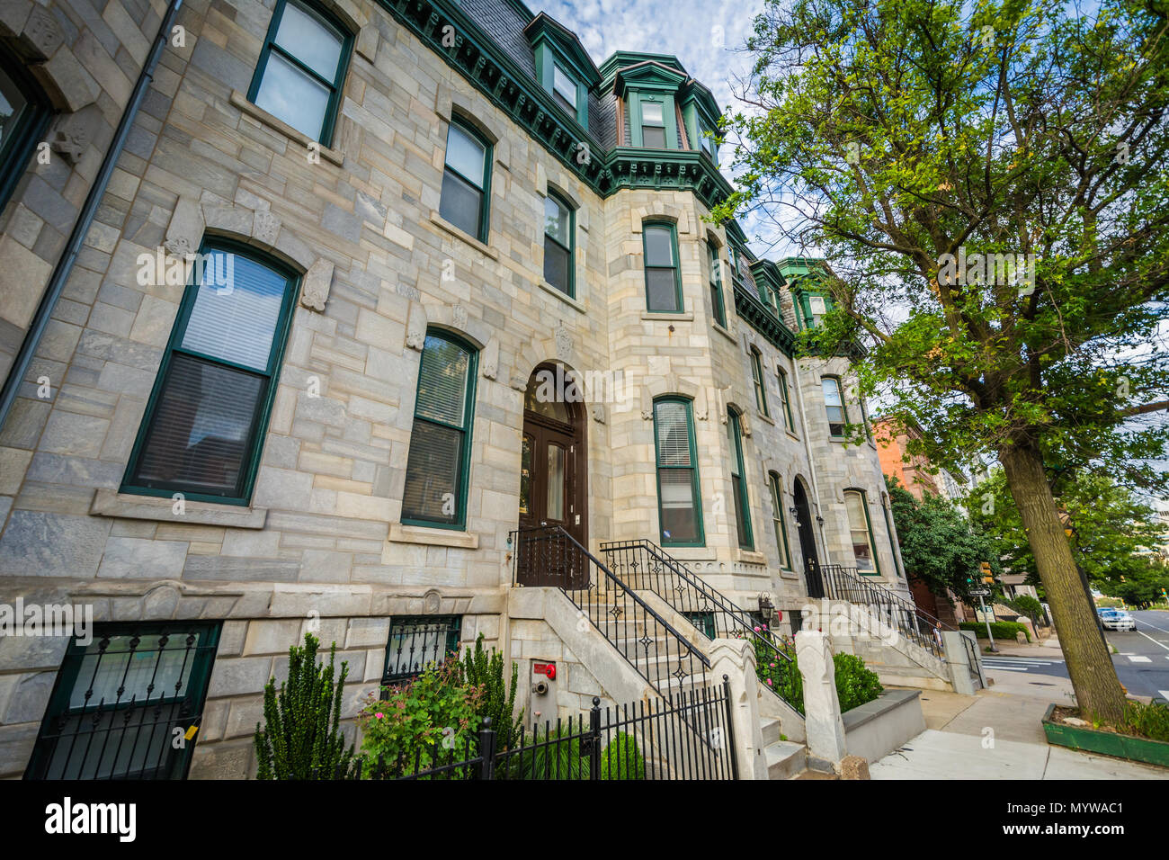 Stone houses on Spring Garden Street, in Philadelphia, Pennsylvania ...