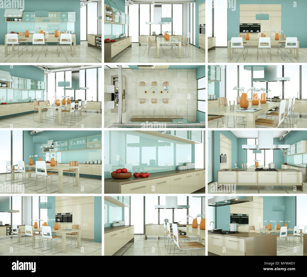Set of kitchens in modern Interior design Stock Photo - Alamy